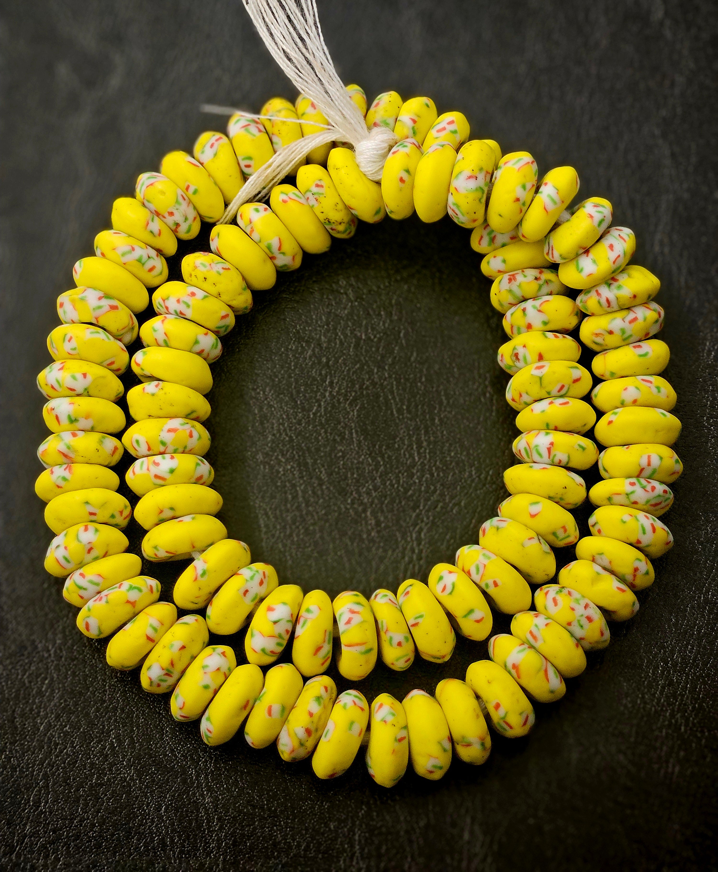 🏷 Bright Yellow Fused Krobo Rondelle Recycled Glass Beads | 14–16 mm A ...