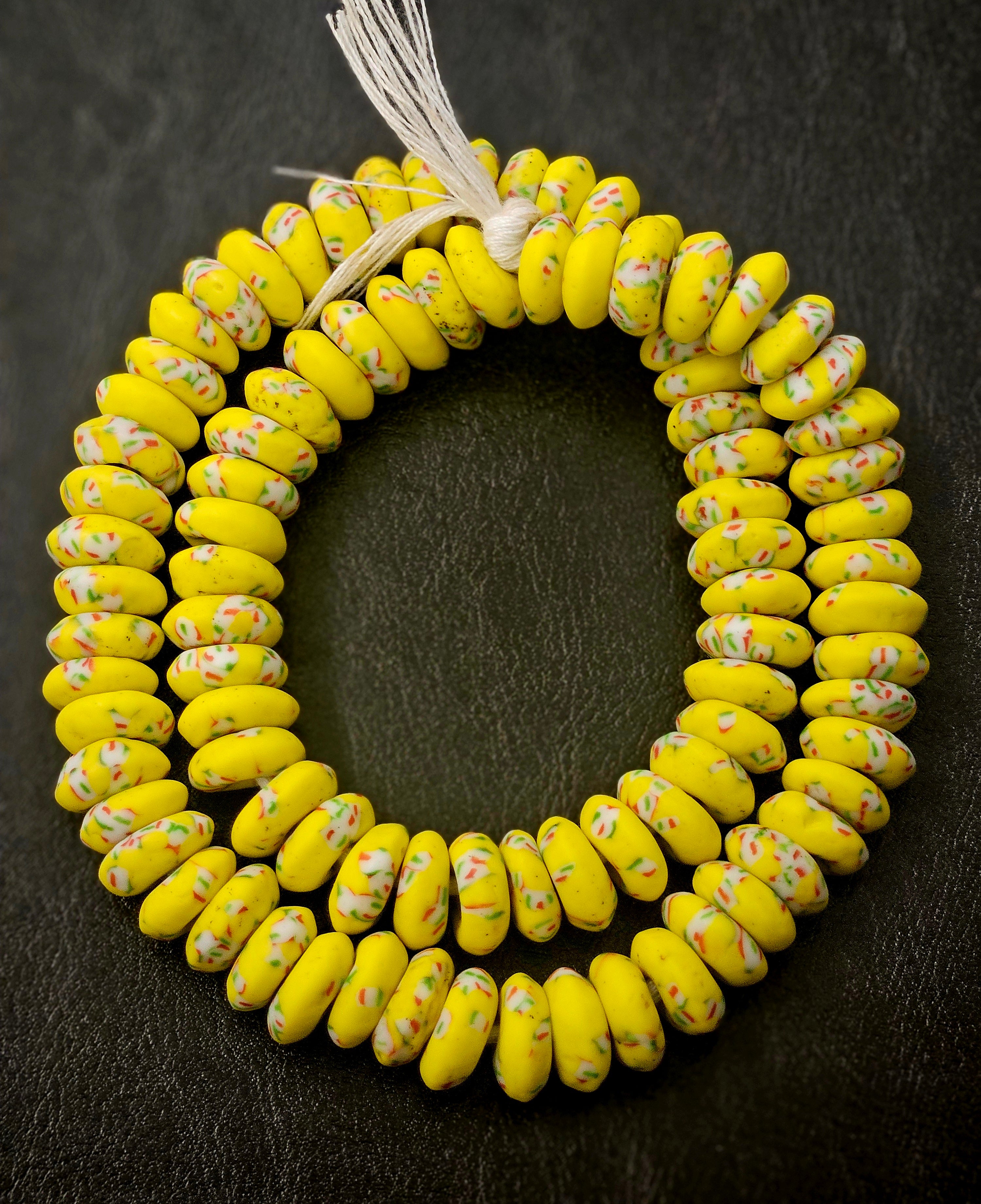 🏷 Bright Yellow Fused Krobo Rondelle Recycled Glass Beads | 14–16 mm A ...